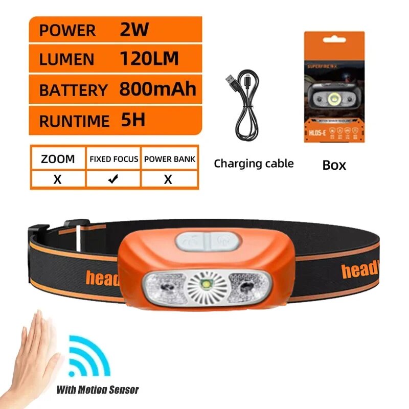 Налобный фонарь XIWANGFIRE 2W 120LM, 800mAh, 5H, оранжевый
