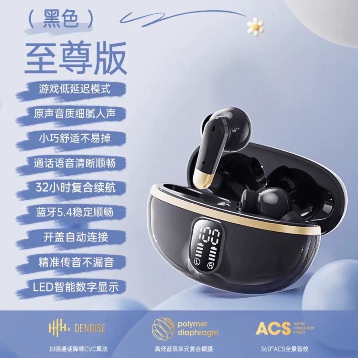 Беспроводные наушники Bluetooth с Dolby Surround Sound, ENC шумоподавлением, удобной посадкой, долгим временем работы и