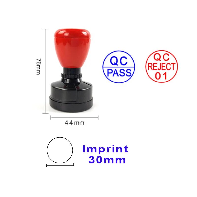 Красный резиновый штамп QC PASS/REJECT 30mm