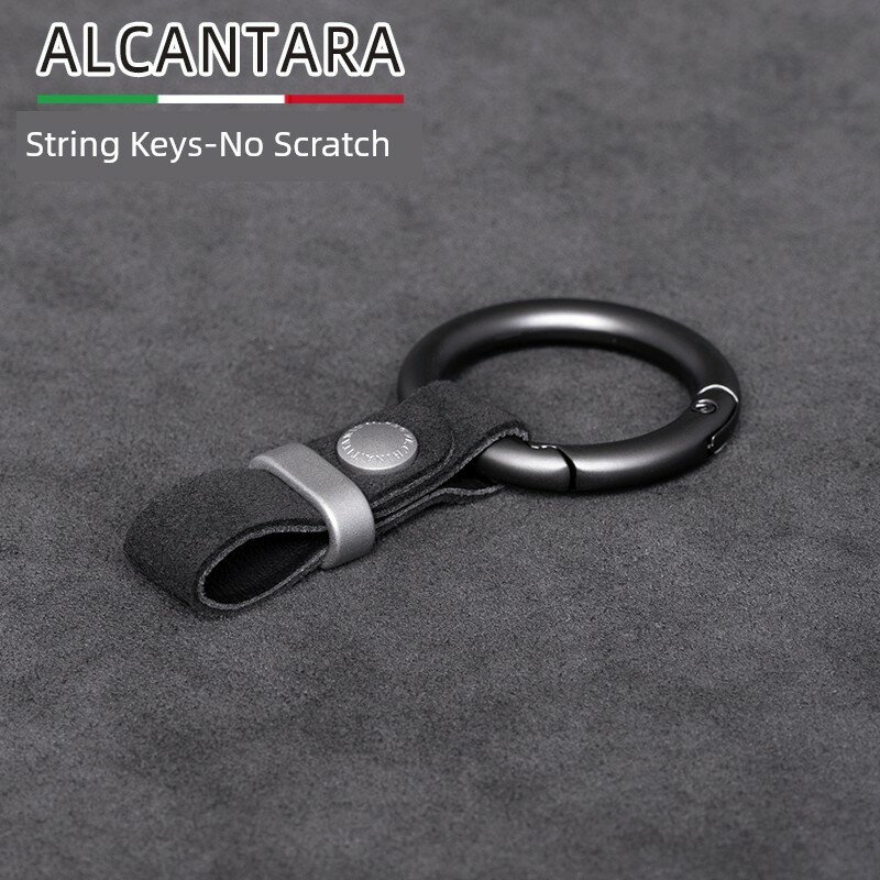 Кожаный ремешок для ключей ALCANTARA, черный, с кольцом в комплекте - роскошный автоаксессуар