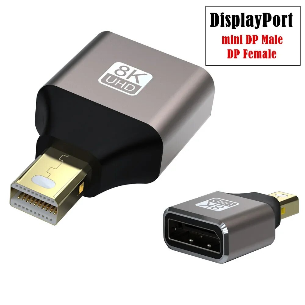 Преобразователь-удлинитель Mini DP Female to DisplayPort Male 8K 8K (7680x4320)@60Hz 4K@144Hz DisplayPort 1.4 Передача DP в Mini DP