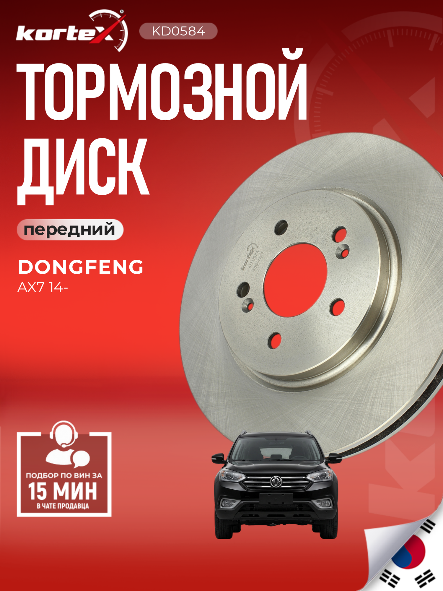 Диск тормозной Kortex для DONGFENG AX7 передний (d 295.5mm)