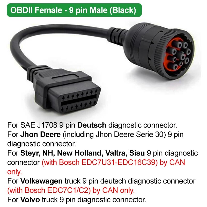 OBDII Female - 9 pin Male (Black) кабель