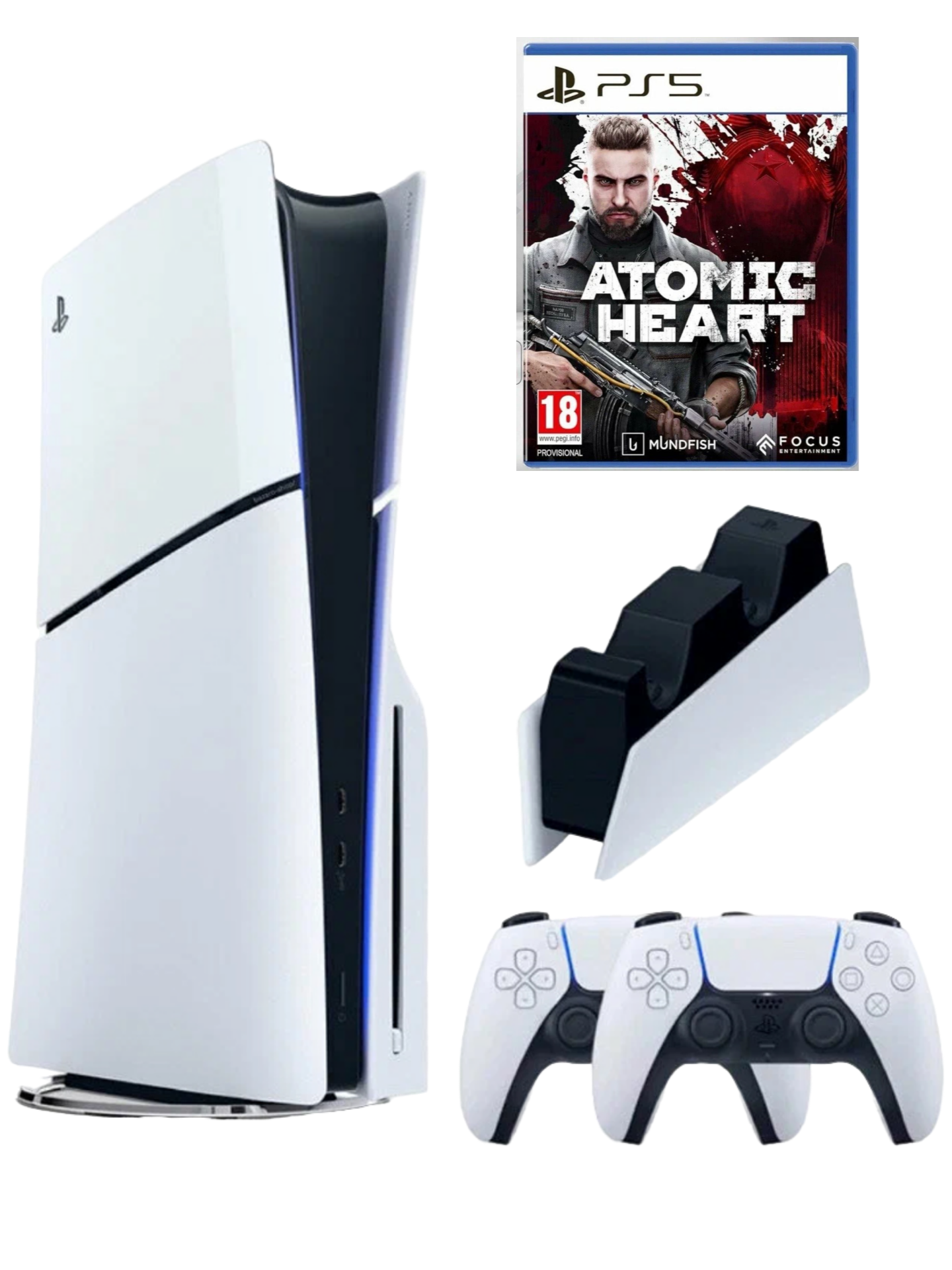 Игровая консоль PlayStation 5 Slim Blu-ray Disc, 1 ТБ, два геймпада + зарядная станция + игра Atomic heart