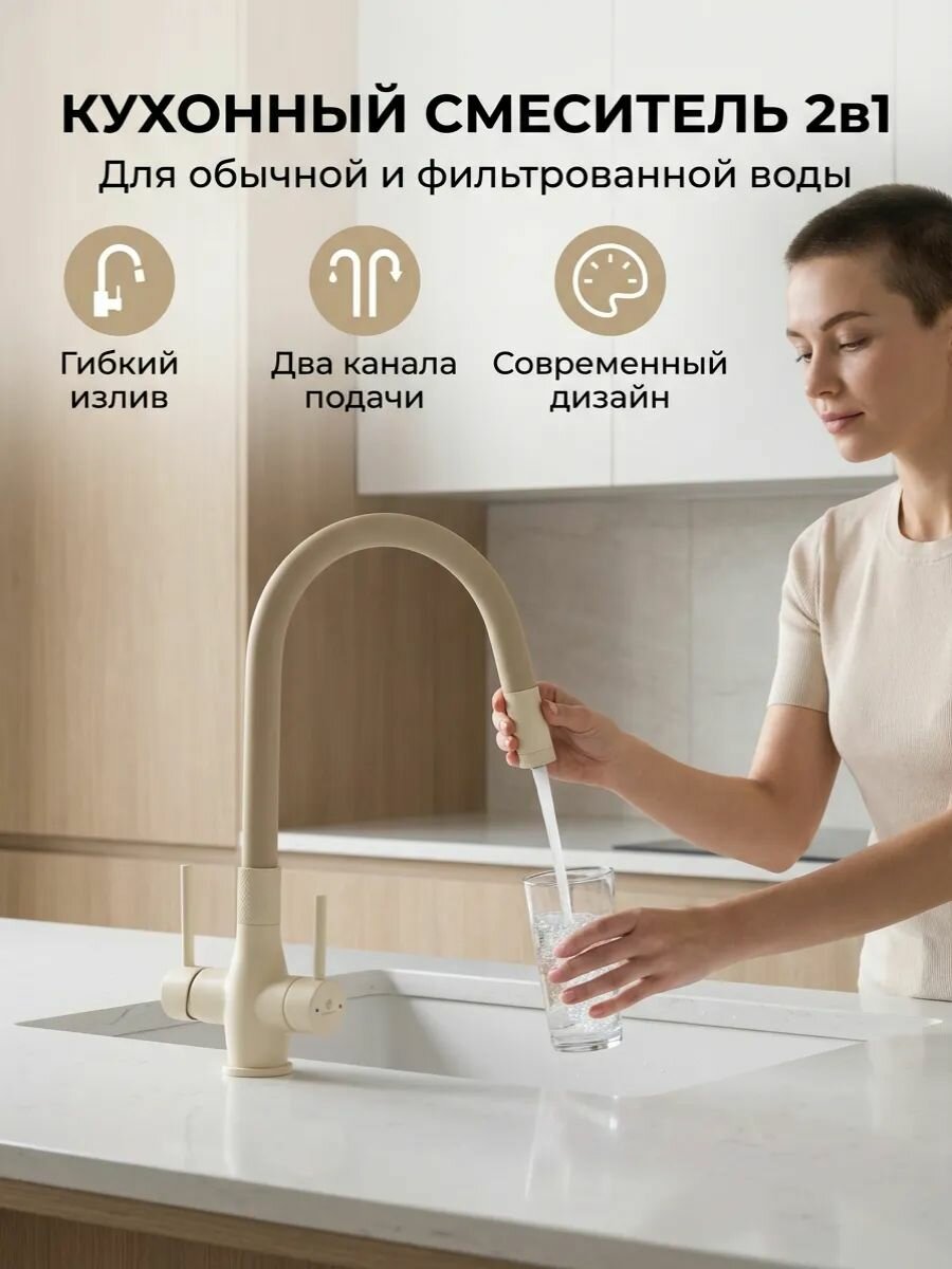 Смеситель для кухни с гибким изливом и с фильтром