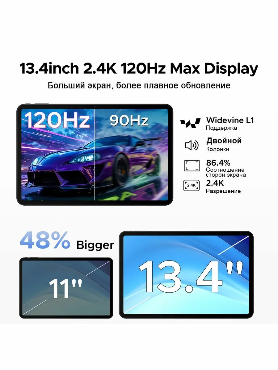 Doogee Планшет POCKAM P13,13.4" 2,4K 120 Гц,48/128 ГБ, 12000 мАч, Android 16, серый — фото 1