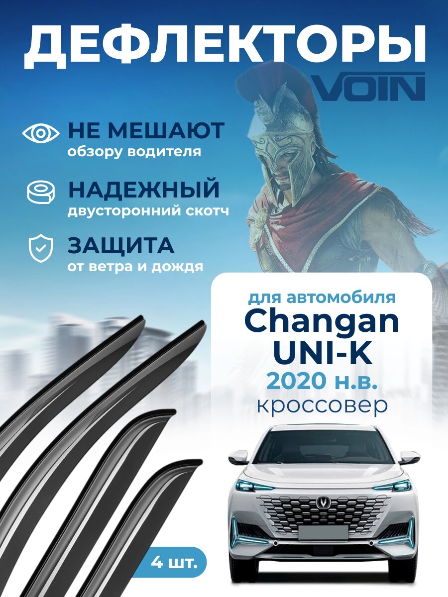 Дефлекторы на Changan UNI-K (Чанган юни-к) 2020, 2021, 2022, 2023, 2024, 2025, 2026 ветровики, VOIN
