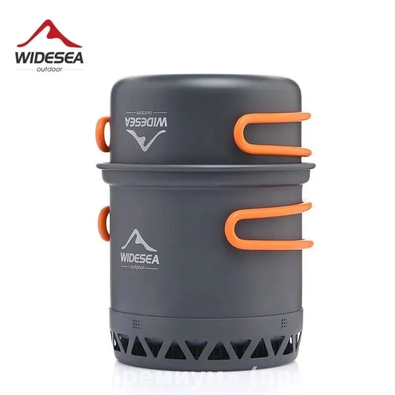 Эксклюзивный анодированный аемлюминиевый котелок WIDESEA WSC105 для кемпинга с теплообменником, комплект 0.8 и 0.5 литра, отличается экономичностью и легкостью