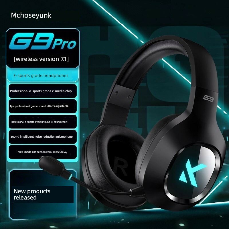 MCHOSE G9 Pro беспроводные игровые наушники с 7.1-канальным звуком и микрофоном для ПК, черные