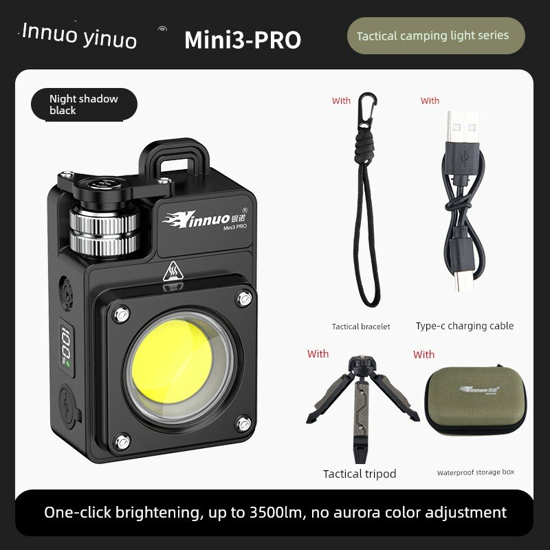 MINI3-PRO Ночной черный цвет Наружный кемпинг фонарь с тактической подставкой, яркость 3500 люменов