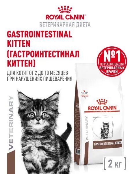 Сухой корм для котят Royal Canin Gastrointestinal Kitten с проблемами пищеварения, лечебный, 2 кг
