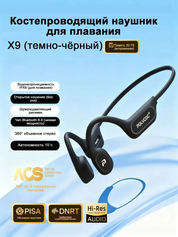 POLVCDG Наушники беспроводные с микрофоном, Bluetooth, USB Type-C, черный матовый