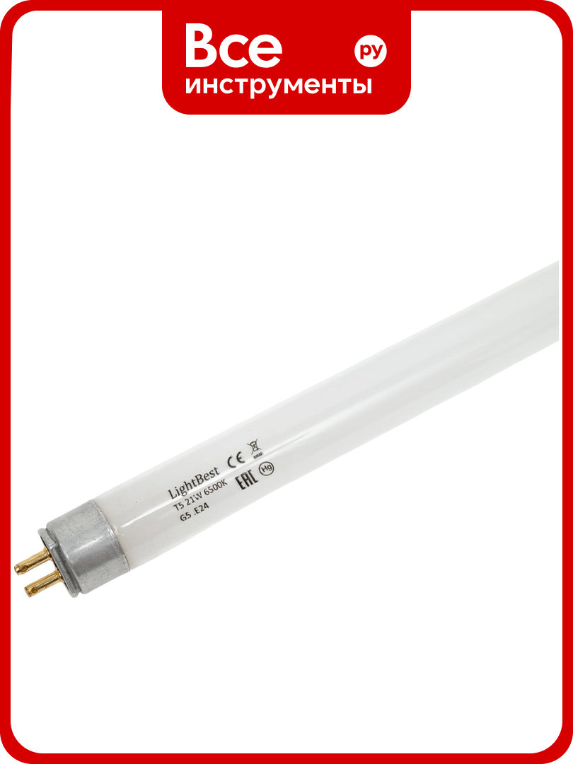 Люминесцентная трубчатая лампа LightBest LBL T5, 21 Вт, холодный белый свет 6500K, цоколь G5, 24000 часов службы,