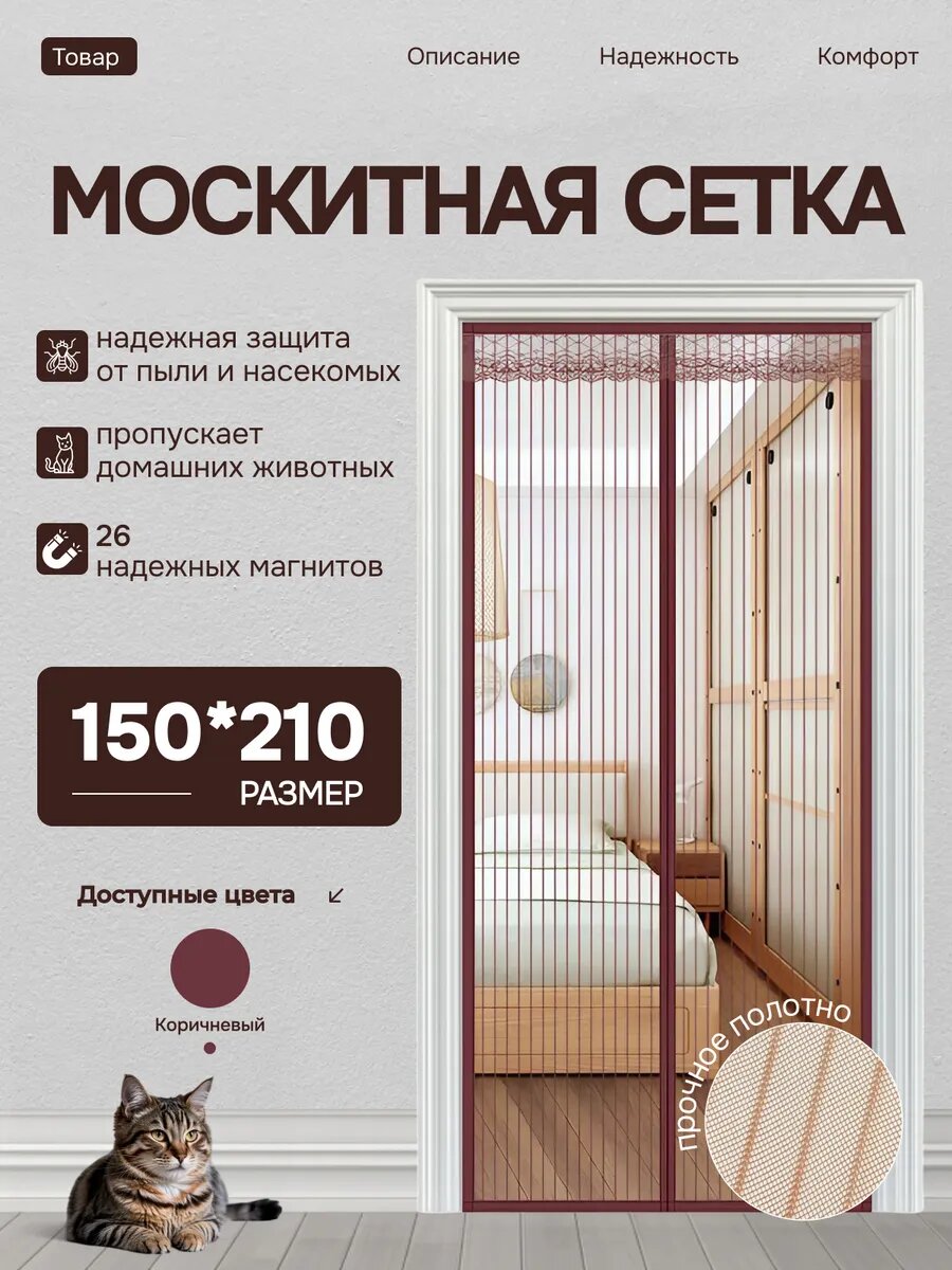 Антимоскитная сетка на дверь 210х150 см.