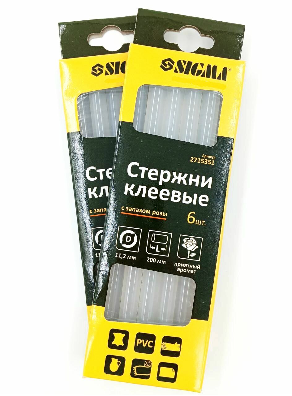 Стержни клеевые SIGMA 11.2*200мм 2 упаковки по 6шт (запах розы)