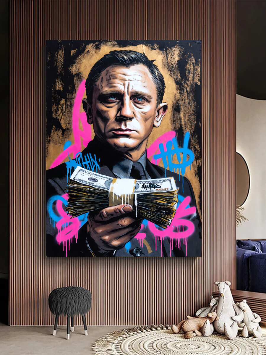 Картина на холсте «Daniel Craig: поп-арт портрет Дэниела Крейга» для камерной стены в формате 30×40 см