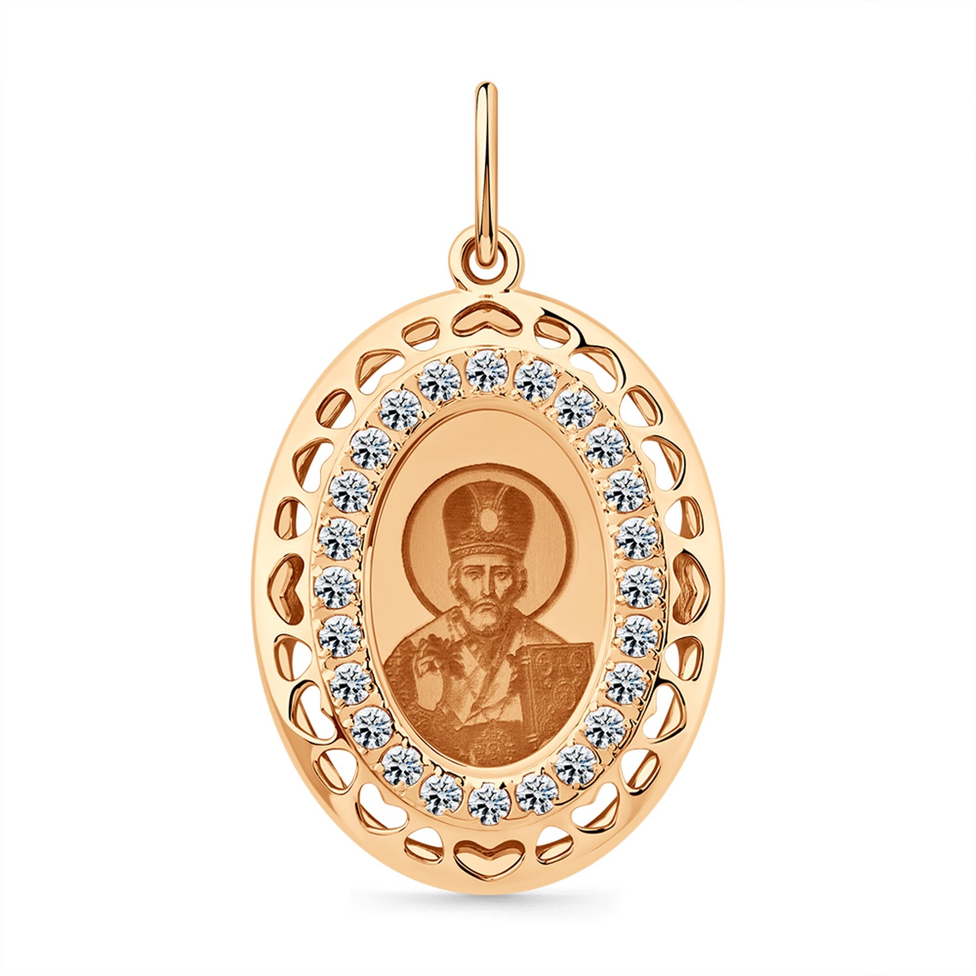 Иконка, красное золото, 585 проба, фианит