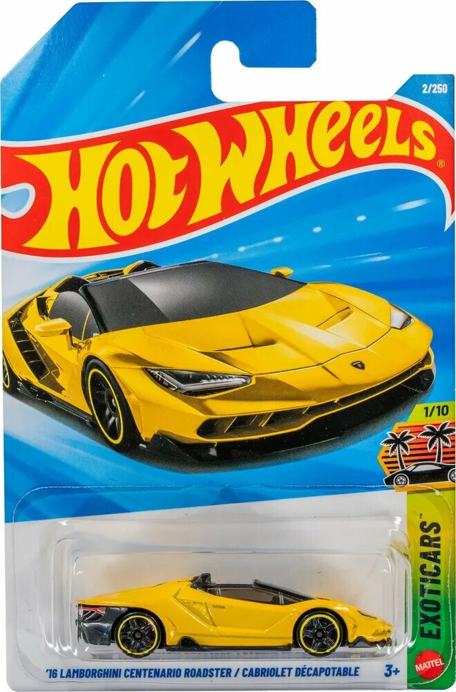 Игрушечная машинка Hot Wheels '16 Lamborghini Centenario Roadster Масштаб 1/64 Желтая