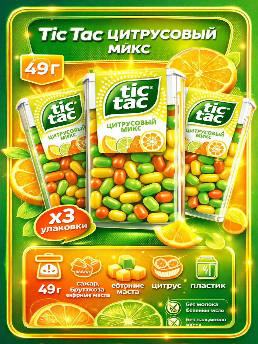 Драже Tic Tac цитрусовый микс, 49г x 3 упаковки