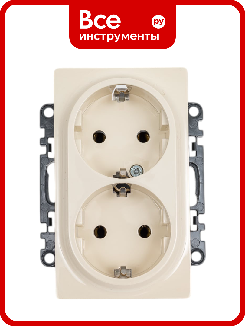 Силовая розетка Legrand Valena LIFE двойная 2х2К+З 16А 250В с лицевой панелью. Безвинтовые зажимы. Слоновая кость 753227