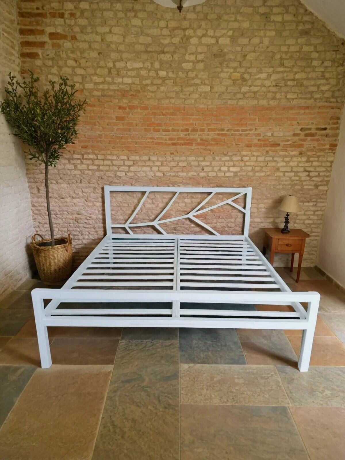 Кровать LOFT Mebel Вивьен, металлическая, белая, ортопедическая, 140x190х82 см