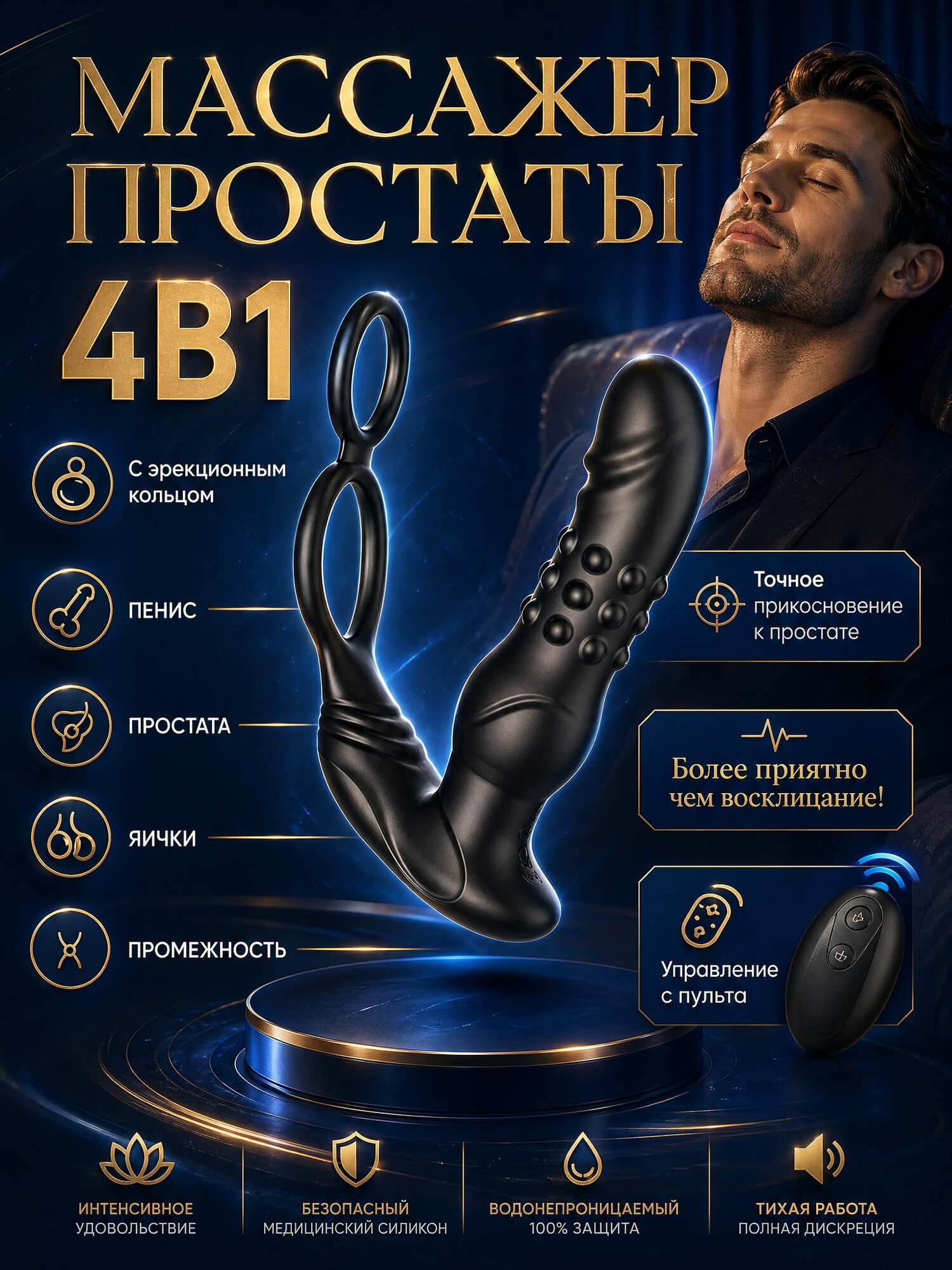 Массажер простаты анальный вибратор для мужчин с приложением и дистанционным управлением, вибрация и функция трения, с эрекционными кольцами, 18+