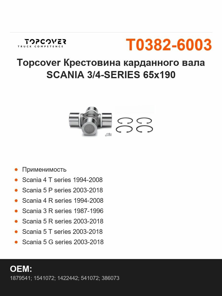 Topcover Крестовина карданного вала SCANIA 3/4-SERIES 65х190