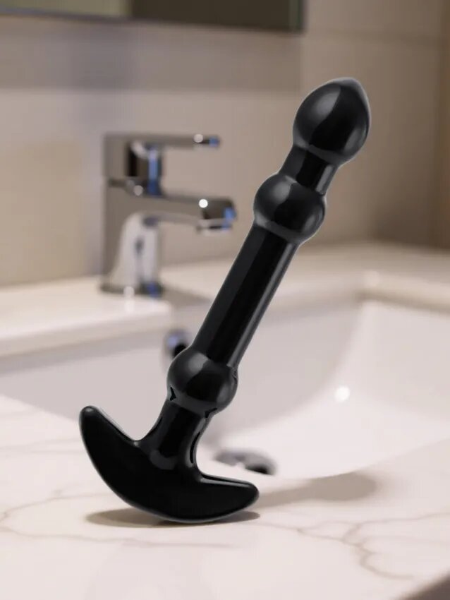 Нереалистичный фаллоимитатор Sexus Glass, стекло, черный, 19 см