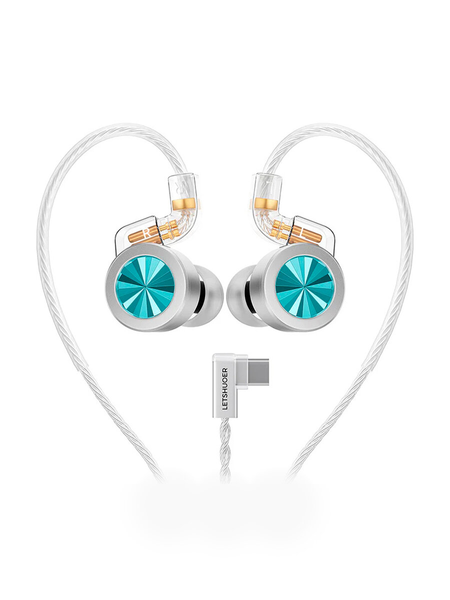 Letshuoer D02 Aqua (USB Type-C), серебристый/голубой, проводные наушники