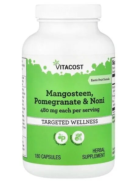 Мангостан, гранат и нони, 180 капсул, Vitacost