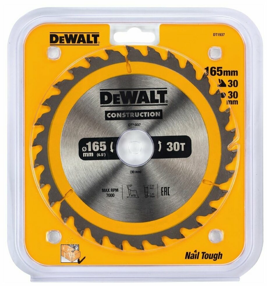 Пильный диск DeWalt Construction 165х30мм 30ATB DT1937-QZ