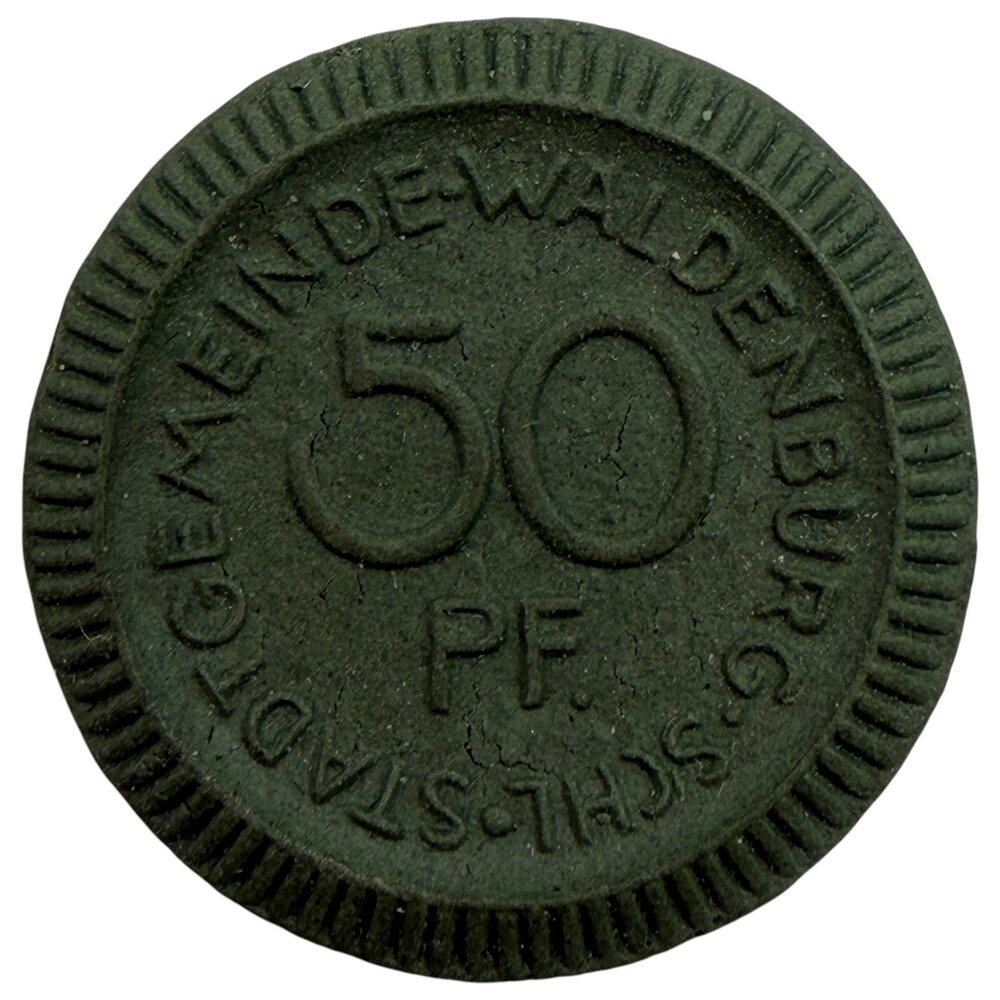 Германия, Веймарская республика, Вальденбург 50 пфеннигов 1921 г. (Рука) (Тёмно-зелёный фарфор)
