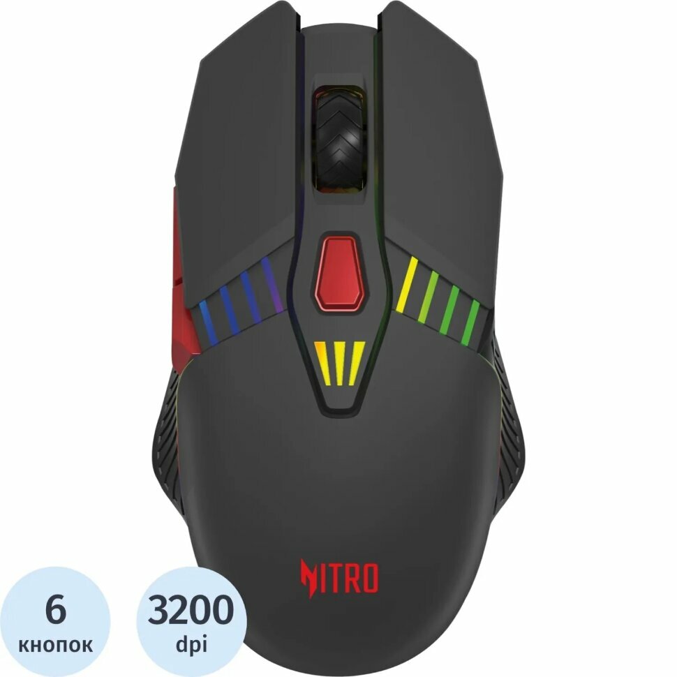 Мышь компьютерная Acer Nitro OMR305 черн. оптичес.3200dpi/6but BT/Radio USB, 2012572