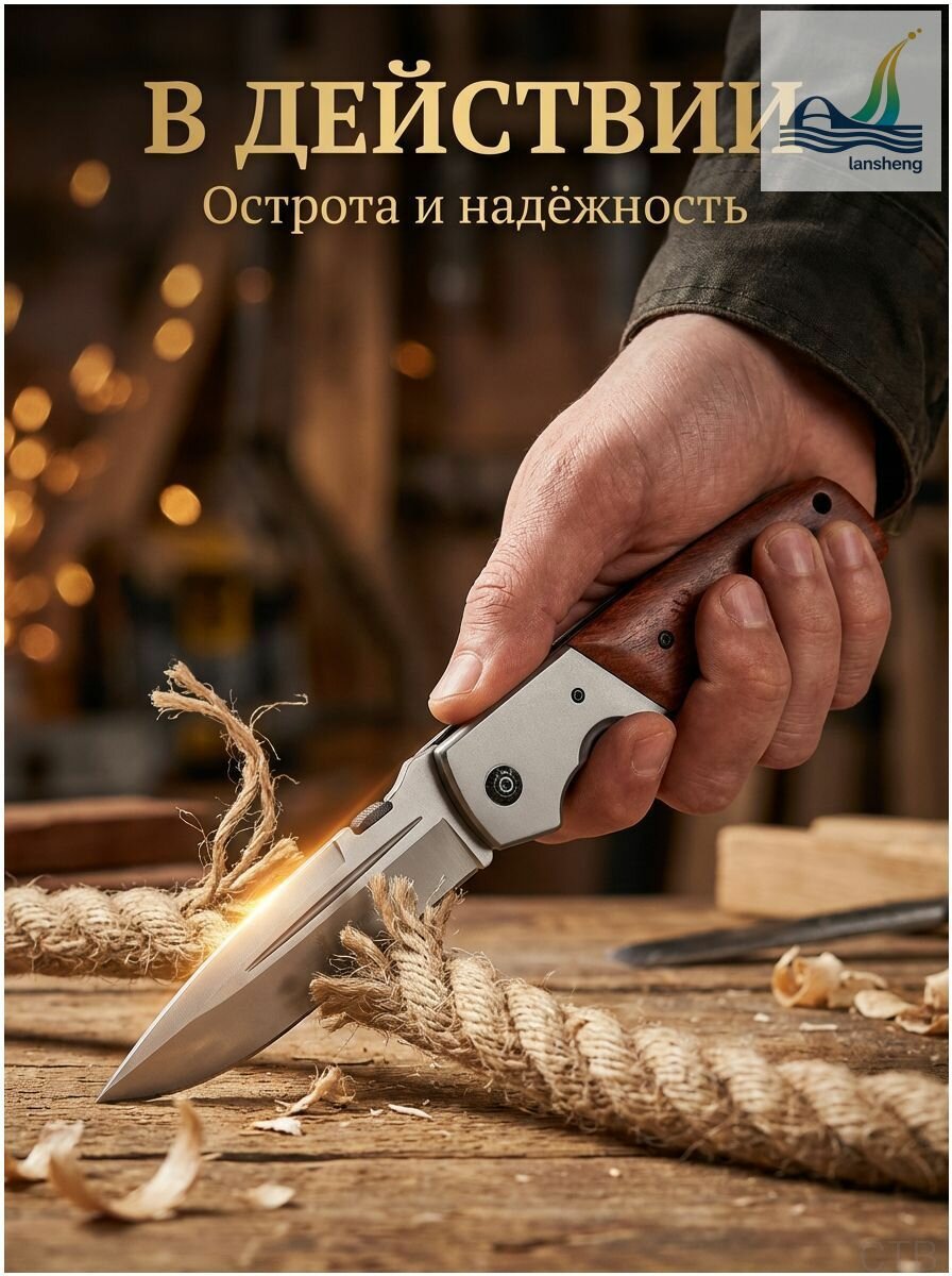 Складной нож 12.2 см прочный универсальный нож с деревянной рукоятью для рыбалки и EDC
