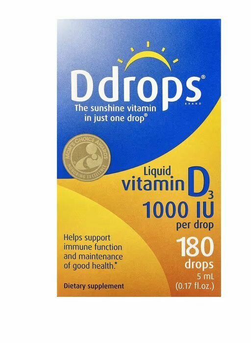Жидкий витамин D3, 1000 МЕ, 5 мл (0,17 жидк. унции) , Ddrops