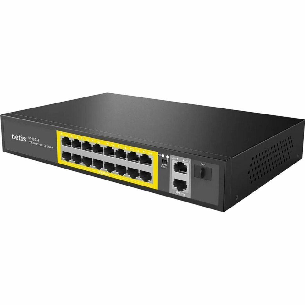 Коммутатор Netis P116GH 16х100 Мбит/с PoE+ 240Вт, 2х1000 Мбит/с, 1xSFP, 2137688