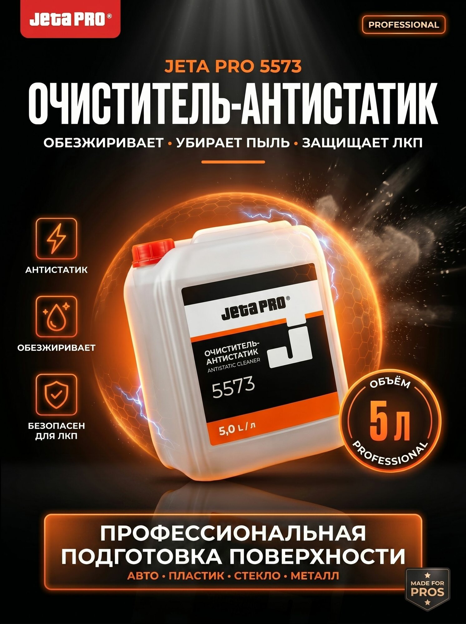 Очиститель-Антистатик для авто 5 л, водно-спиртовой очиститель кузова от солей и статики