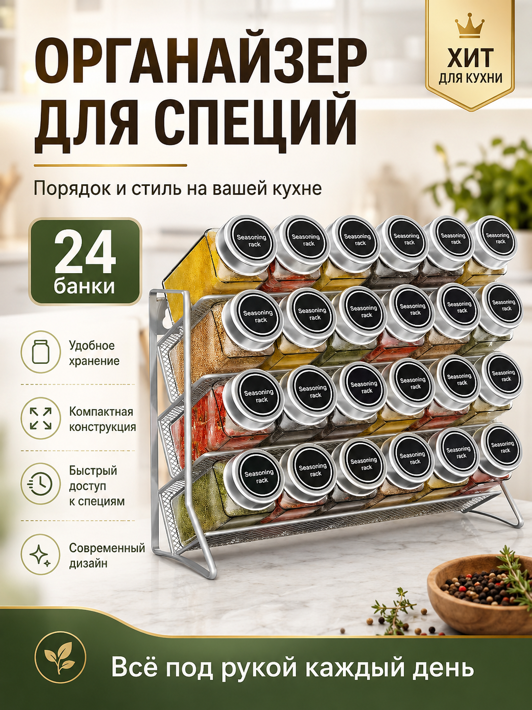 4 - этажная стойка для специй, отдельные металлические кухонные полки, без банок