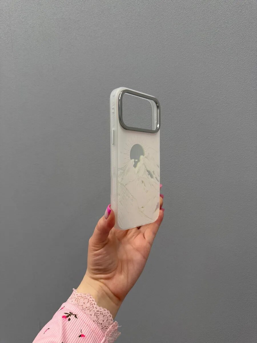 Чехол на Iphone 17 Pro Max, цвет белый, принт "Горы", мужской — фото 1