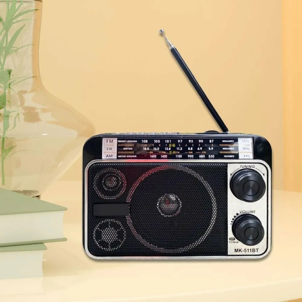 Классическая беспроводная радиоколонка с Bluetooth и механическими регуляторами, Черный