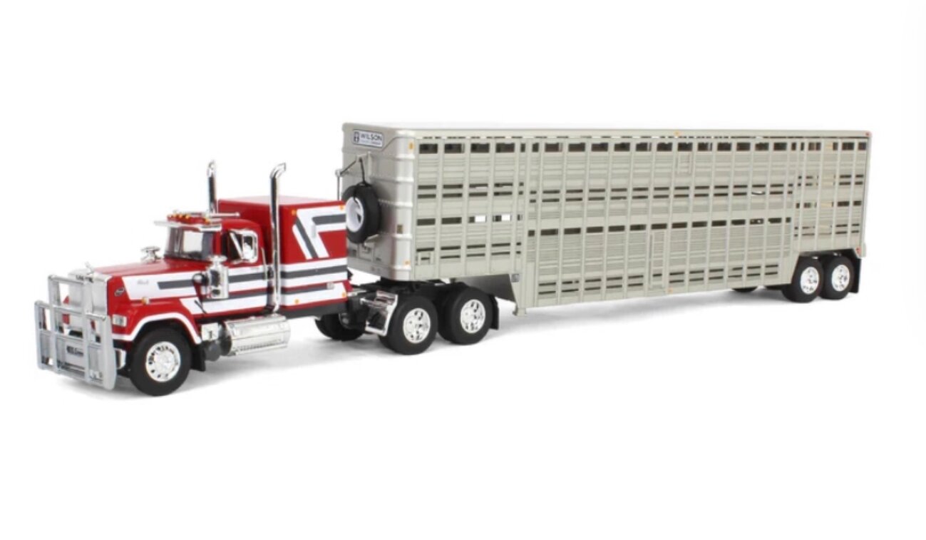 DCP 1:64 Модель грузовика Mack Super-Liner с животноводческим прицепом, металлическая коллекционная модель