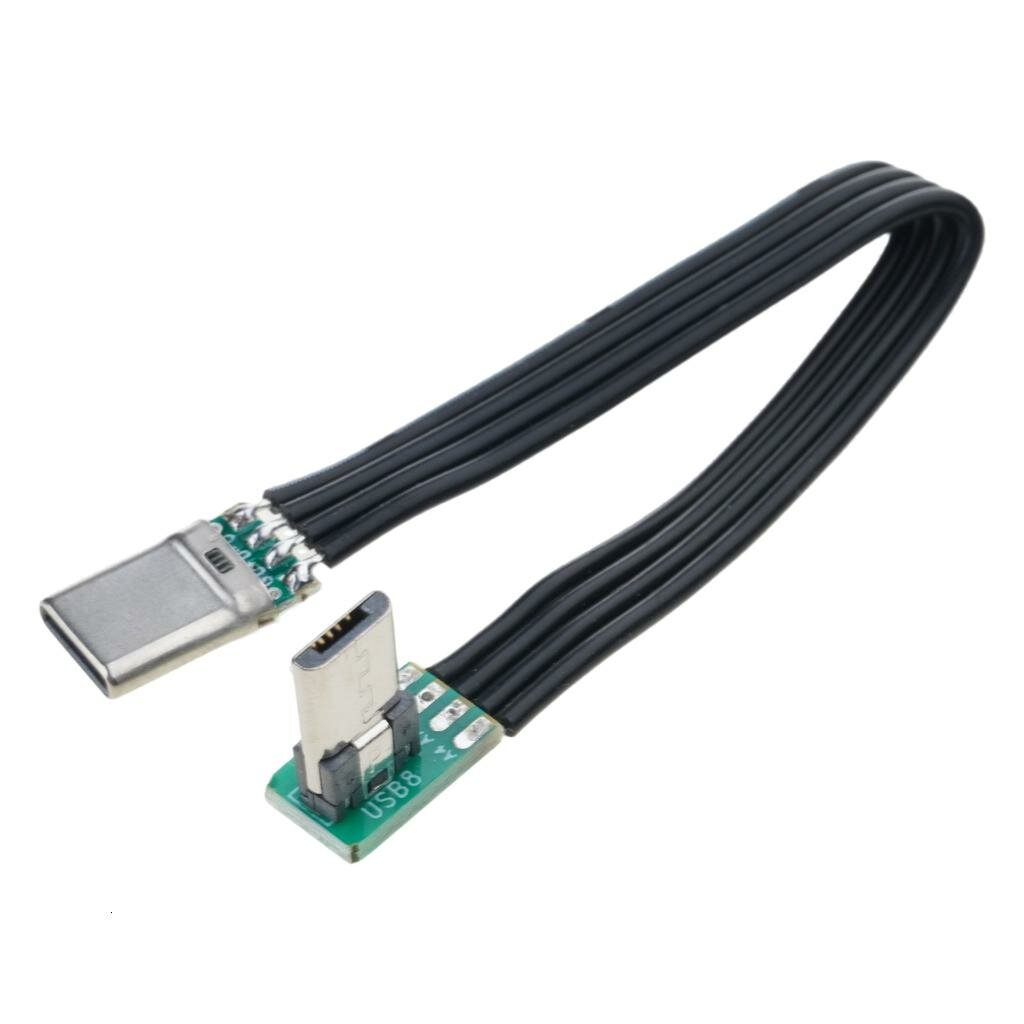 USB 2.0 кабель-удлинитель ленточный Type-C–Micro-USB, 10cm - слева