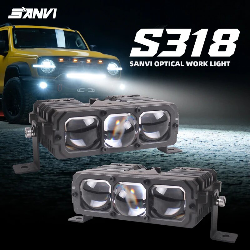 Светодиодный рабочий фонарь SANVI S318, би-LED прожектор, противотуманные фары, свет для решетки радиатора, дополнительная фара для автомобиля, мотоцикла, внедорожника, квадроцикла
