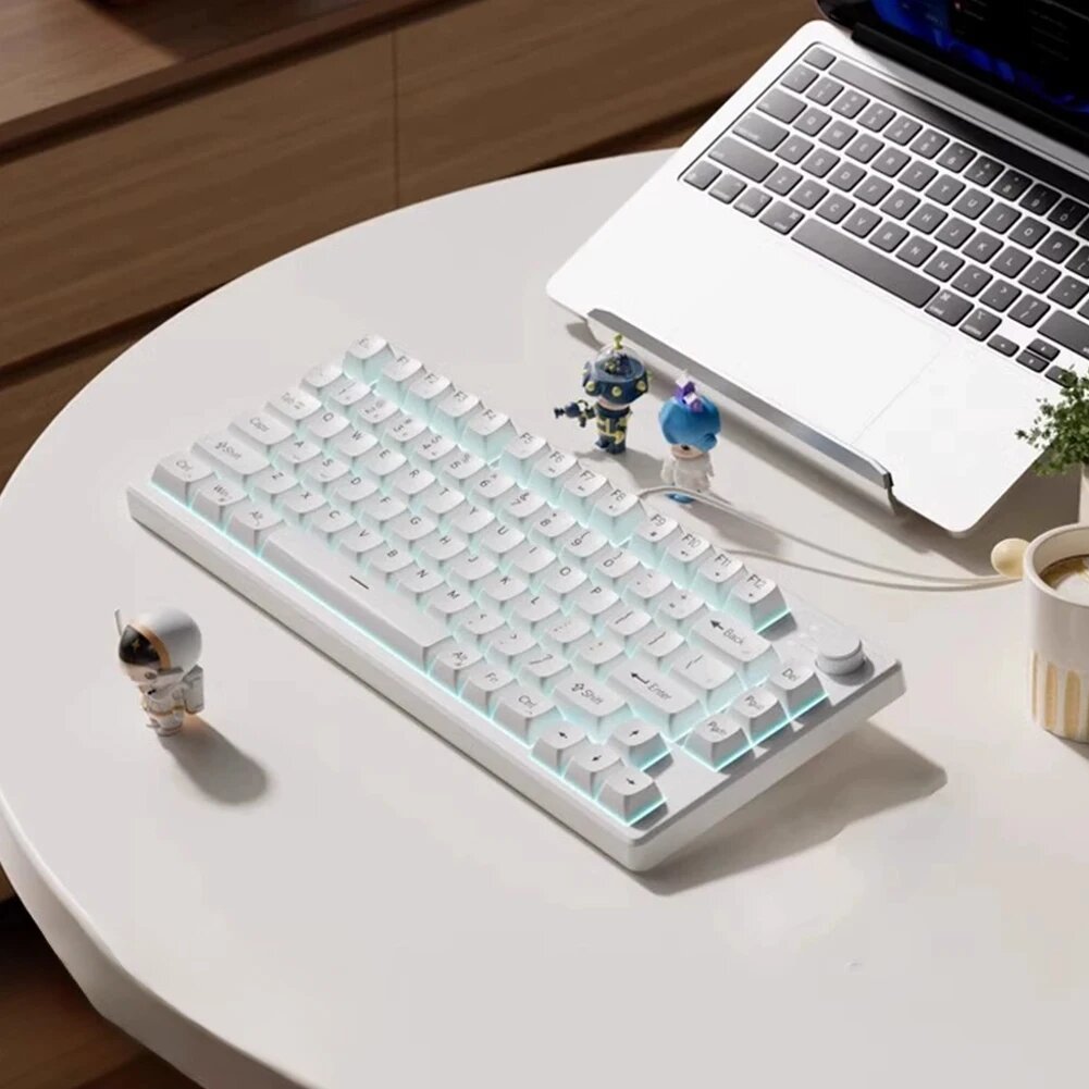 Механическая игровая клавиатура 75%, синяя подсветка, 80 клавиш Белый, White