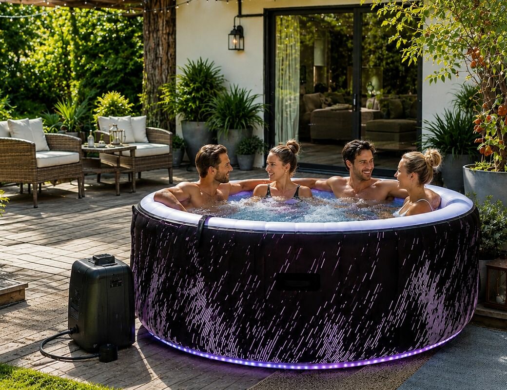 Надувное джакузи Интекс ПьюрСпа Глоу Делюкс (Intex PureSpa Glow Deluxe) с аэромассажем и подсветкой, 196х71 см, 28494