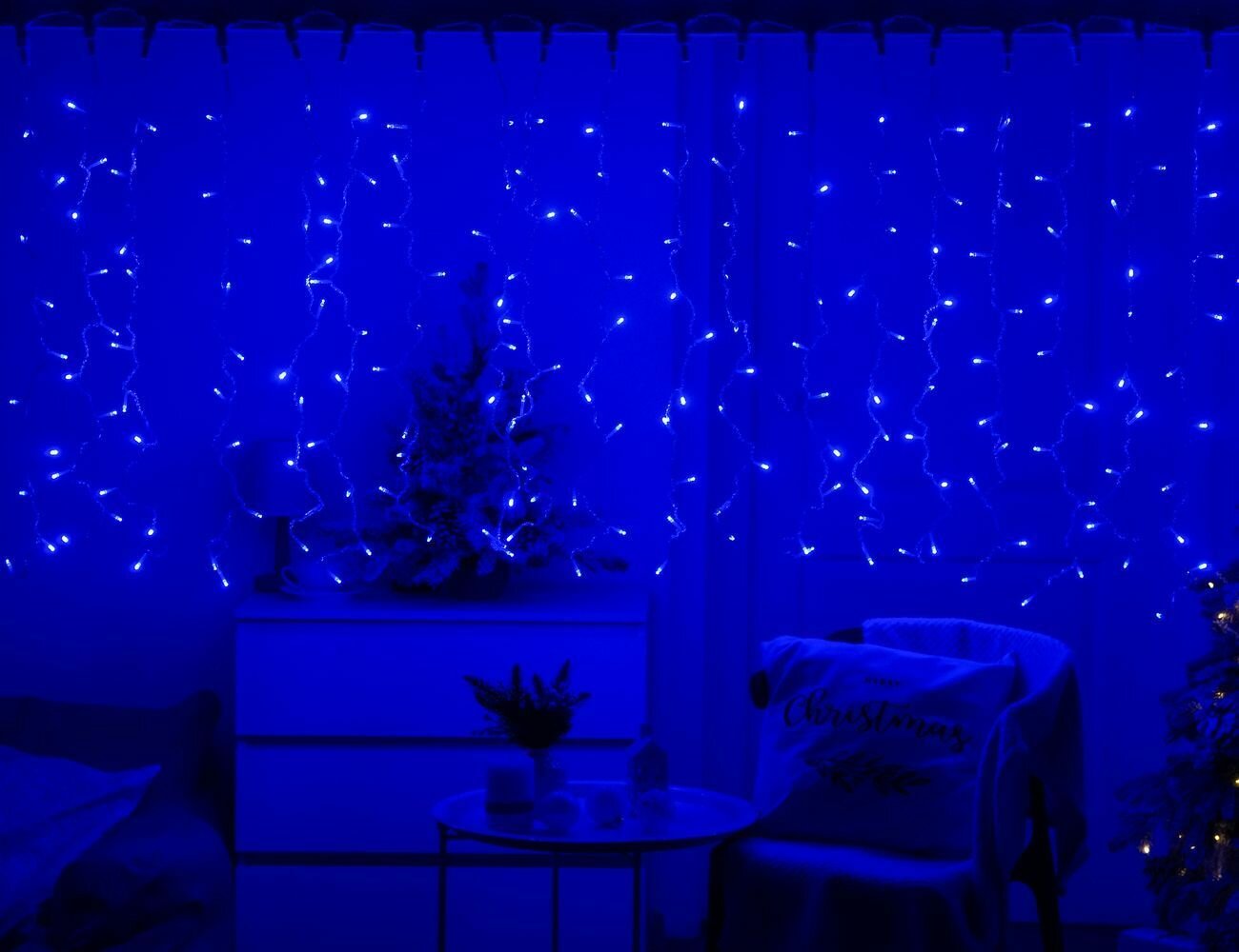 Светодиодный занавес Качественное освещение (Quality Light) 2*1 м, 200 синих LED ламп, прозрачный ПВХ, соединяемый, IP44, Бьюти Лед (Beauty Led) PCL202-10-2B