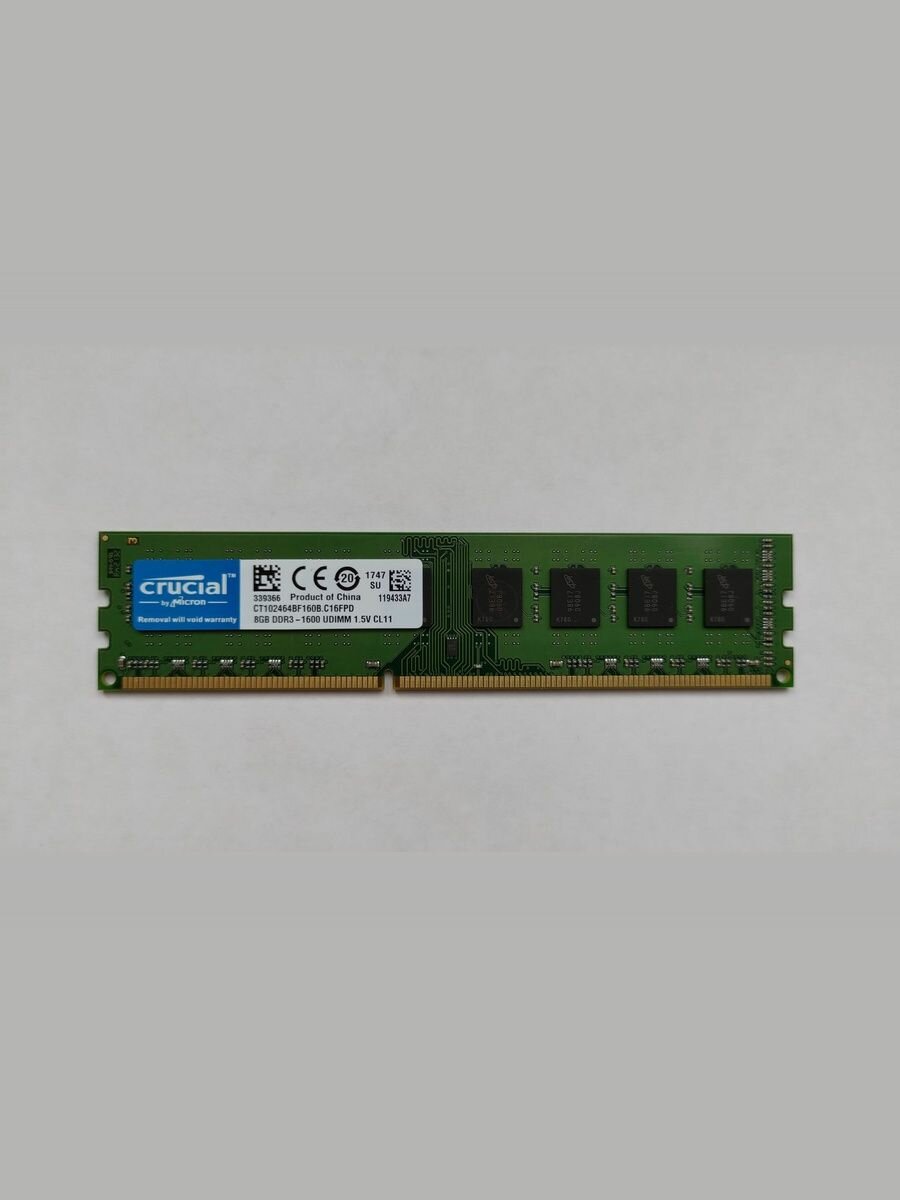 Crucial Оперативная память DDR3 8 ГБ 1600 MHz DIMM PC3-12800U DDR3, 1600 МГц, 1 x 8 ГБ (CT102464BF160Bp)