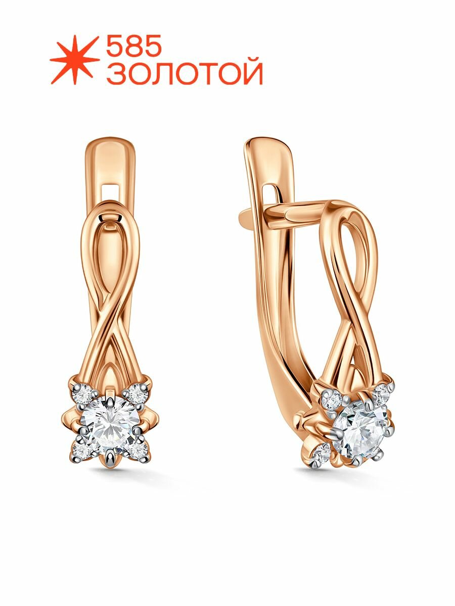 Серьги 585 ЗОЛОТОЙ, красное золото, 375 проба, родирование, фианит