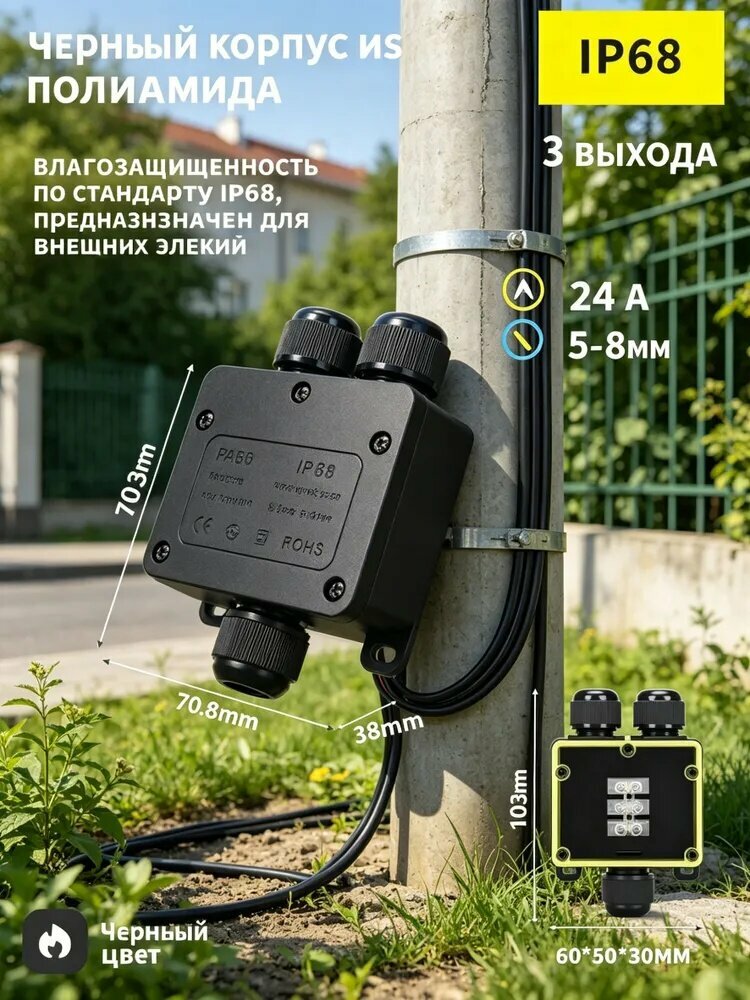 Муфта соединительная / Распределительная коробка водонепроницаемая на 3 выходов F2-3T-3PВнешняя линия 5 мм-8 мм IP68c