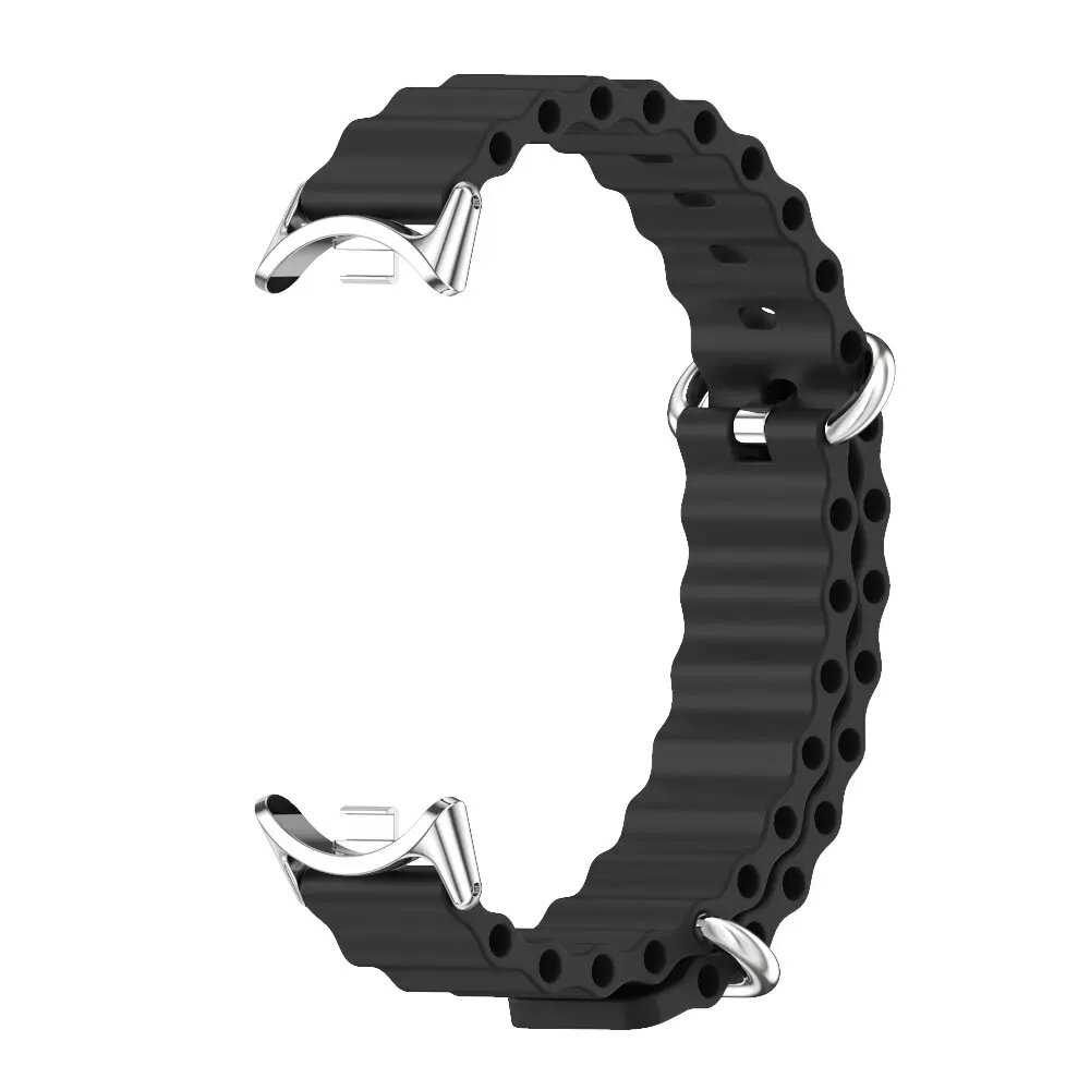 Силиконовый ремешок Mijobs Sea Black Silver для Mi Band 5 6 7 8 9 10